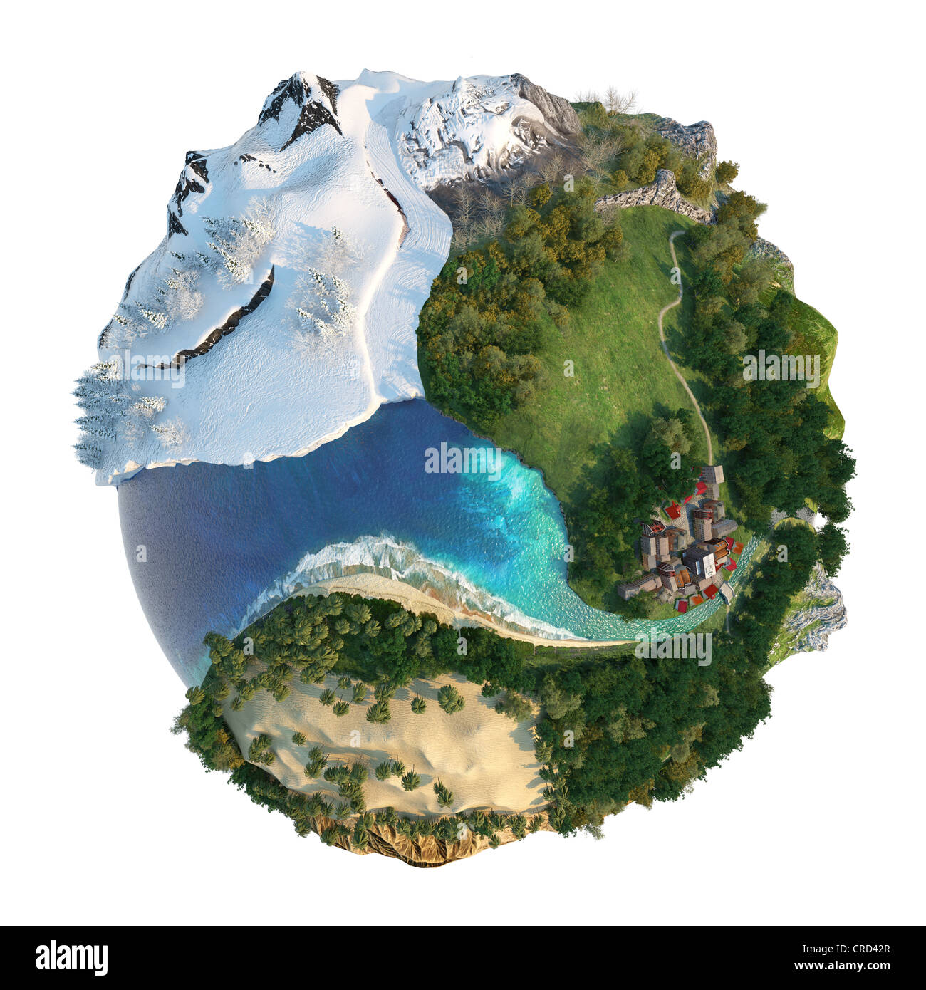Isolated conceptual globe with diversity in natural landscapes and ...