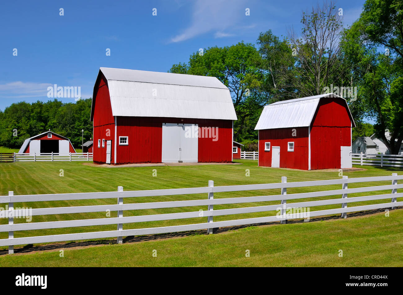 Red Barn with white fence Harbor Beach Michigan Stock Photo - Alamy