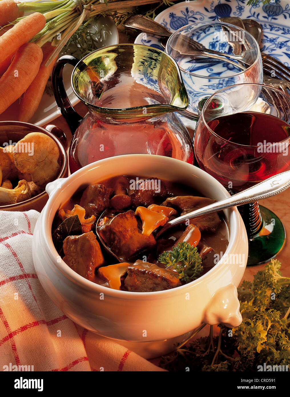 Wild boar stew with root vegetables and wild mushrooms, Austria Stock ...