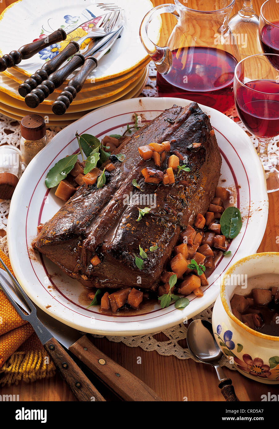 Kashubian-style roast saddle of venison, marinated in red wine and ...