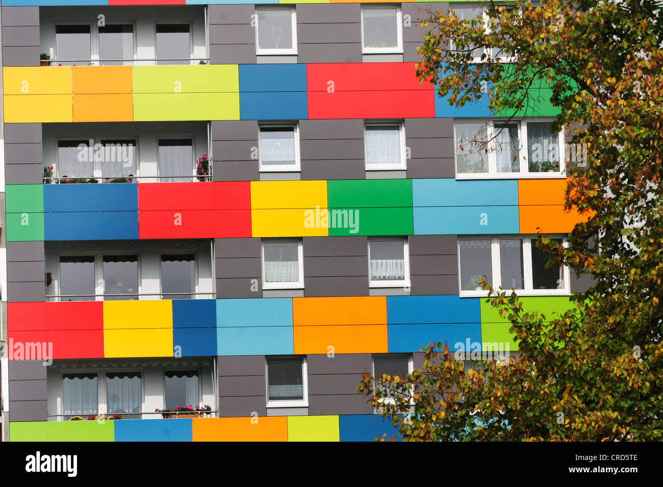 colourful cladding of tower block, Germany, Saxony, Dresden Stock Photo ...