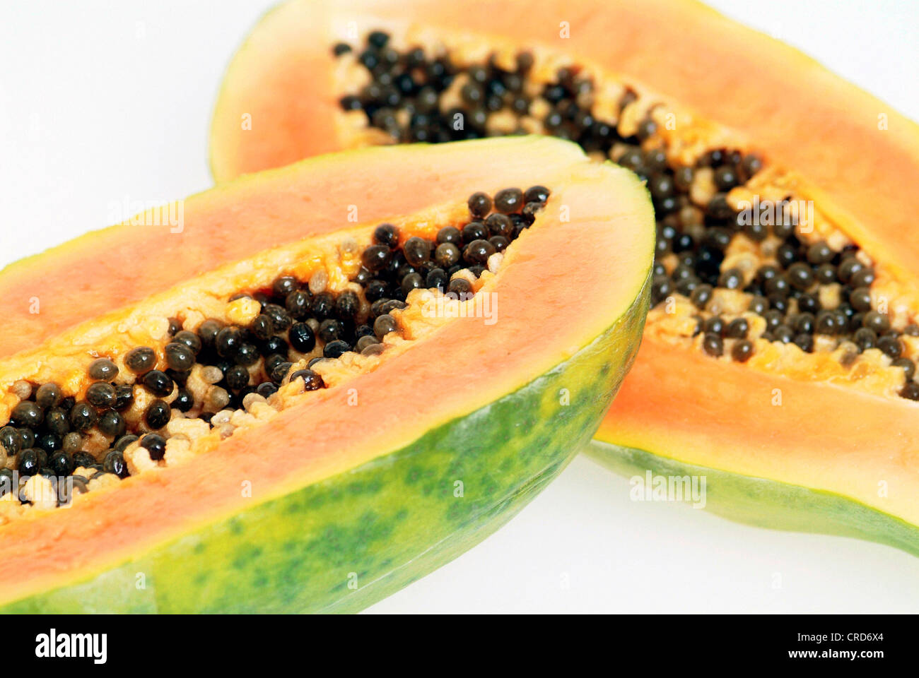 papaya, papaw, paw paw, mamao, tree melon (Carica papaya), sliced ...