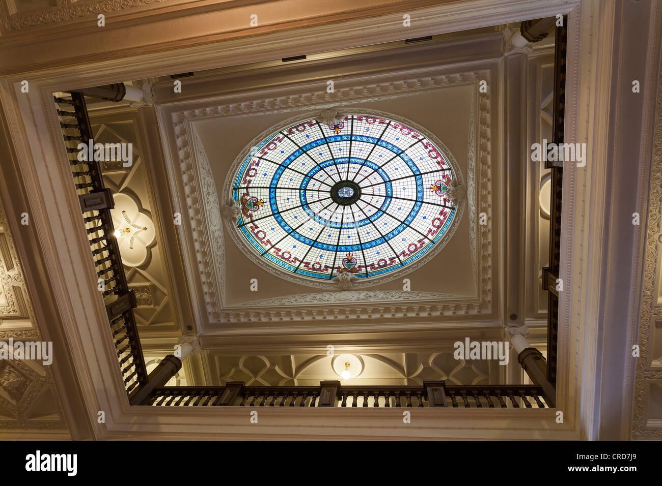 Stained Glass Dome Skylight and 3rd floor balcony at Boldt Castle Stock ...