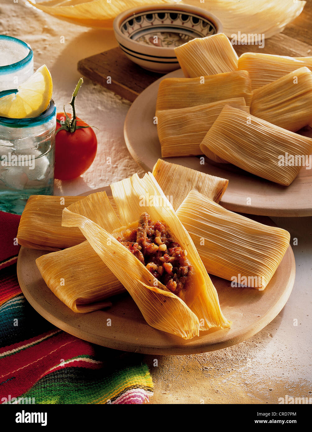 Tamales, sweetcorn parcels, dough of sweetcorn flower with spicy ...