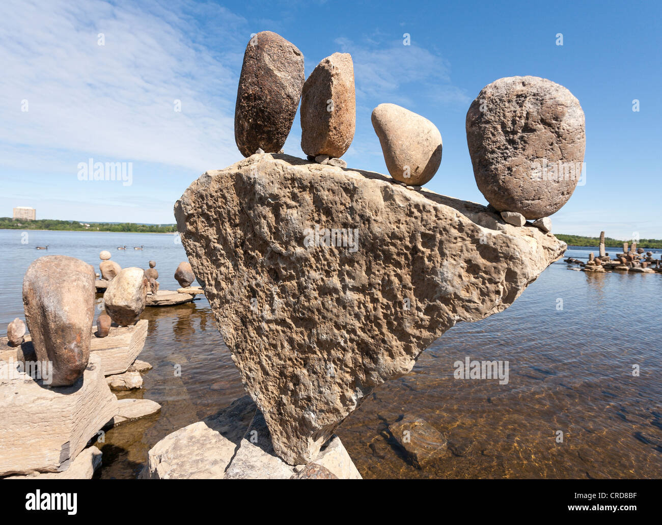 Improbable balance: Inukshuk Rock Sculpture. Built along the Ottawa ...