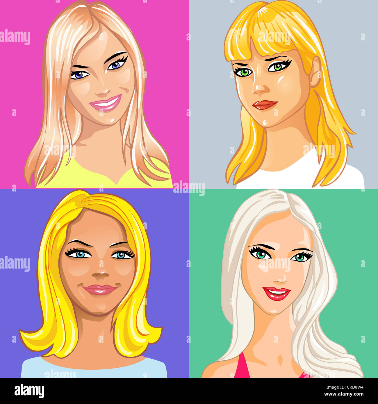 set of portrait of young attractive girl with long blonde hair Stock ...