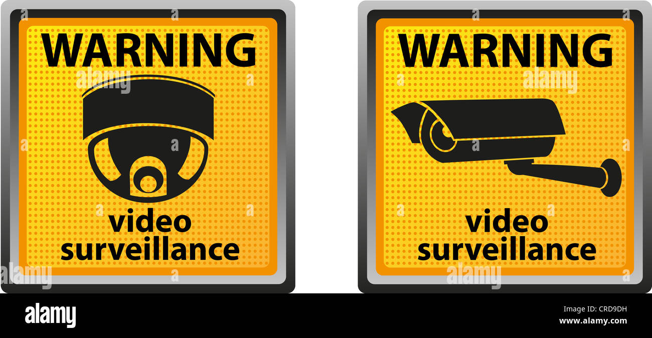 sign warning of surveillance camera illustration Stock Photo - Alamy