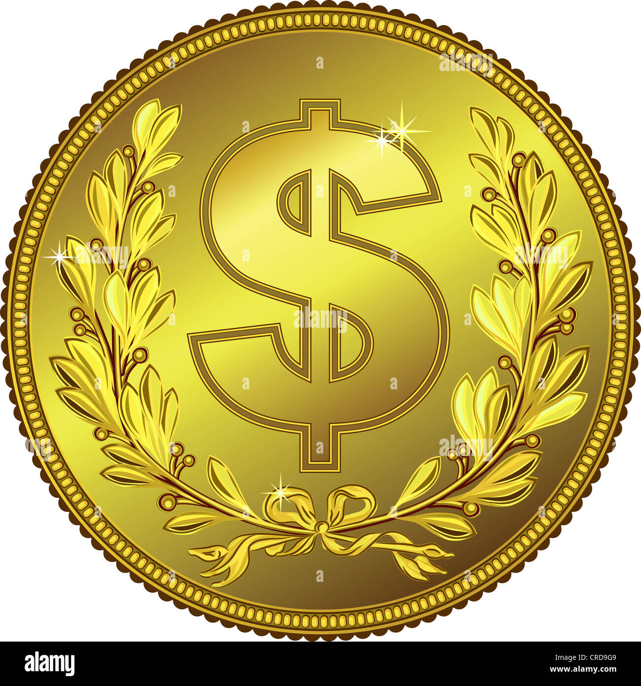 gold Money dollar coin with a laurel wreath Stock Photo - Alamy