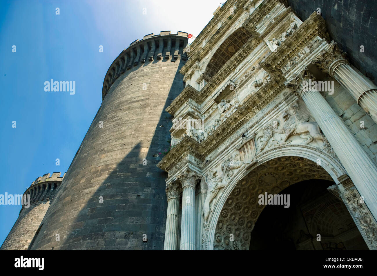 Italy, Campania Naples, the Maschio Angioino castle (XIII century) , in ...