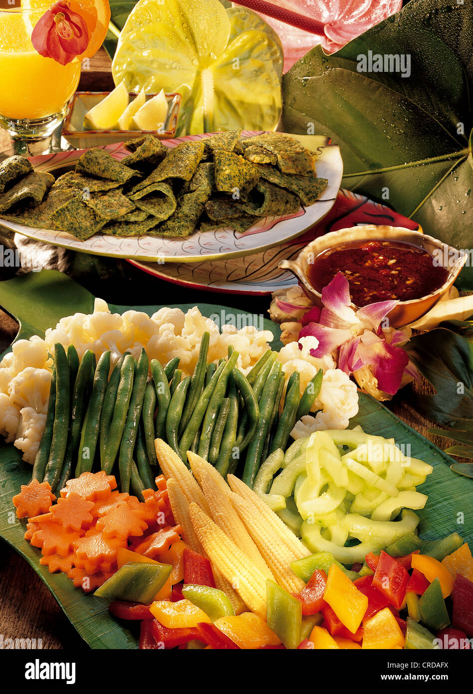 Vegetable platter with spicy sauce, Thailand Stock Photo - Alamy