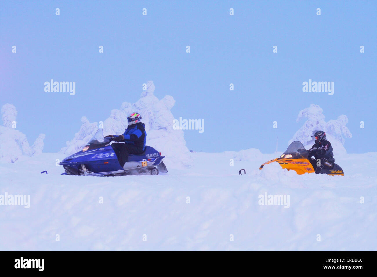 Snow mobiles at the fell Levi, Finland, Lapland Stock Photo - Alamy