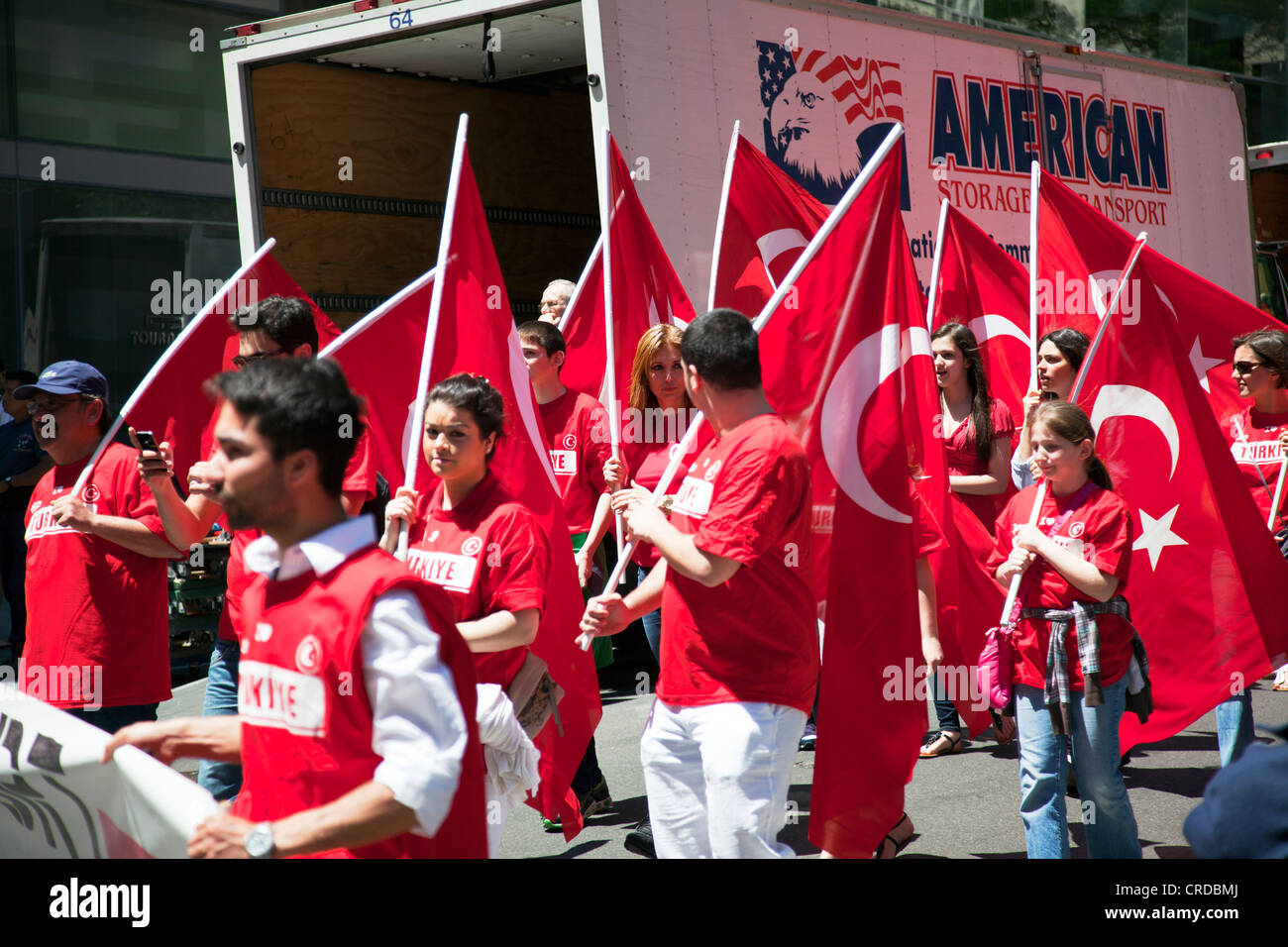 Turkish parade in New York city, Manhattan Turks with flags and ...