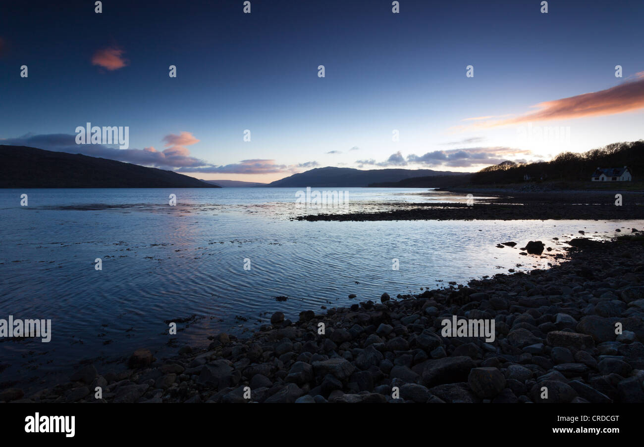 Loch Sunart at sunset in Ardnamurchan in the Scottish Highlands Stock ...