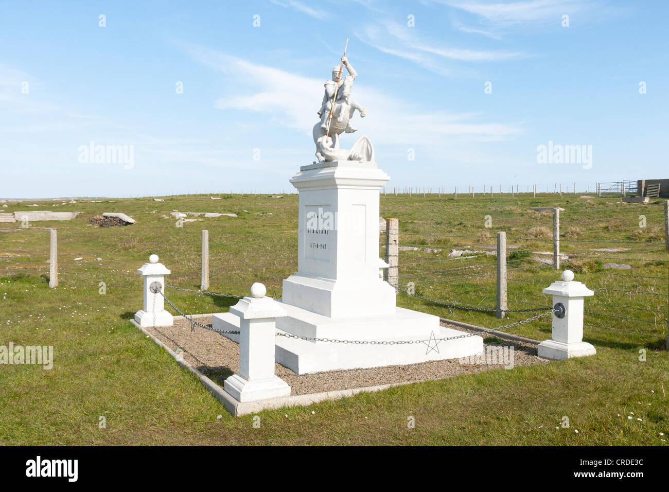The Italian Chapel on the Orkney and the statue of St George Stock ...