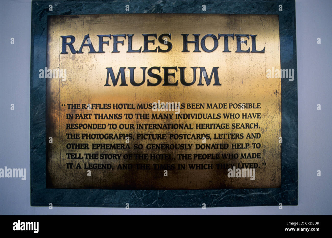SE Asia, Singapore, Raffles hotel museum signpost Stock Photo - Alamy