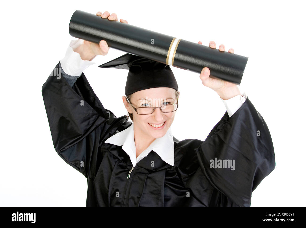 happy university degree holder, holding the diploma over her head Stock ...