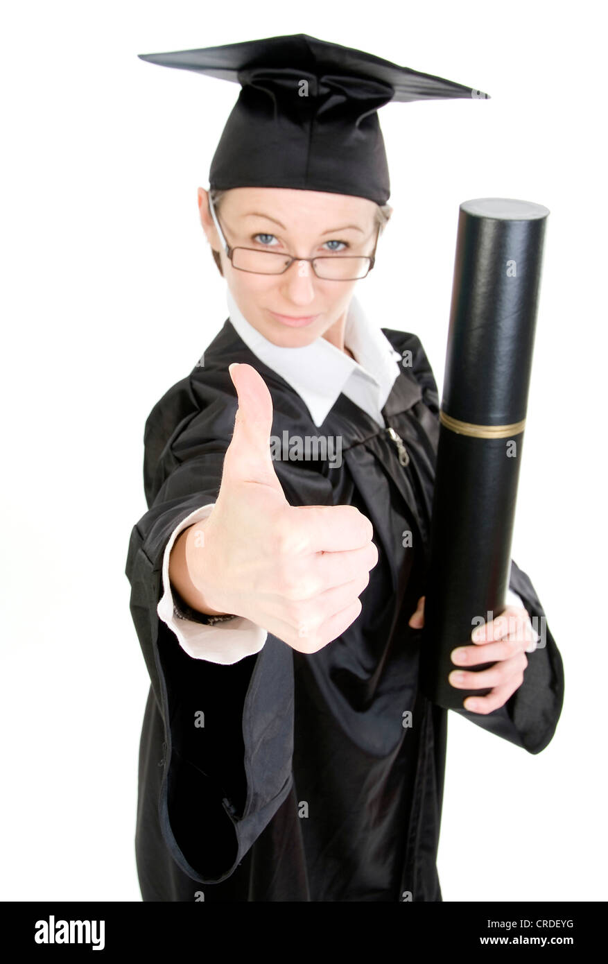 university degree holder, making thumb up Stock Photo - Alamy