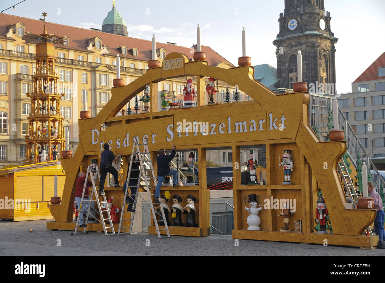 Striezelmarkt Christmas market and Schwibbogen candle arch are being ...