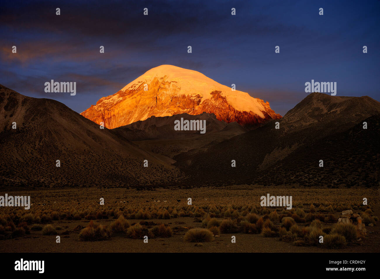 Sajama Mountain, Bolivia's highest mountain with the high plateau in ...