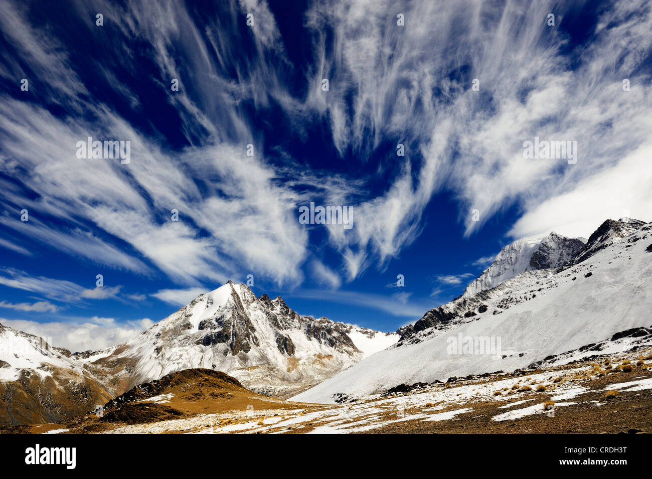 Cloudy sky with snow-covered Andes Mountains, La Paz, Bolivia, South ...