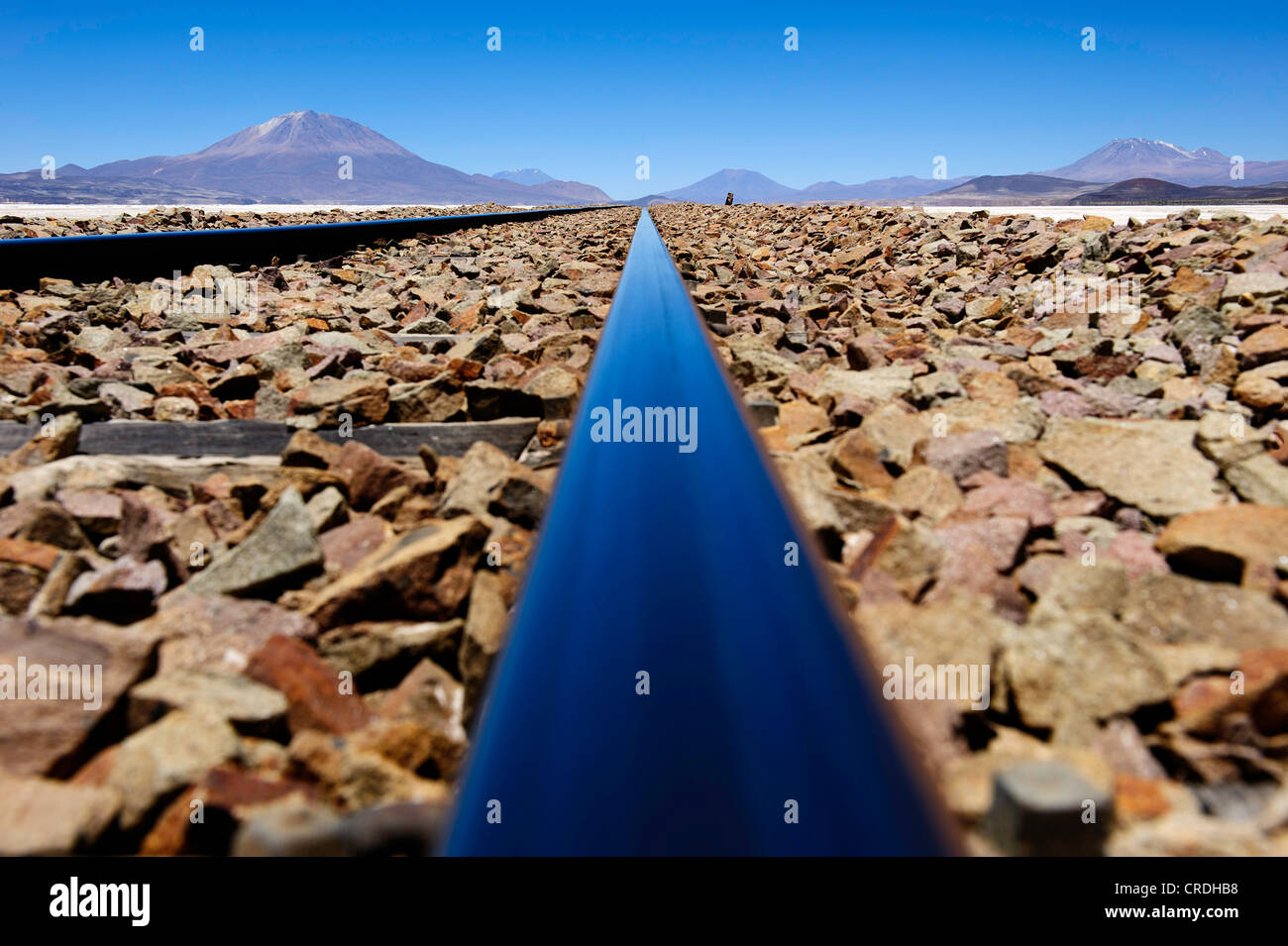 Railroad tracks with the Andes Mountains, Uyuni, Bolivia, South America ...