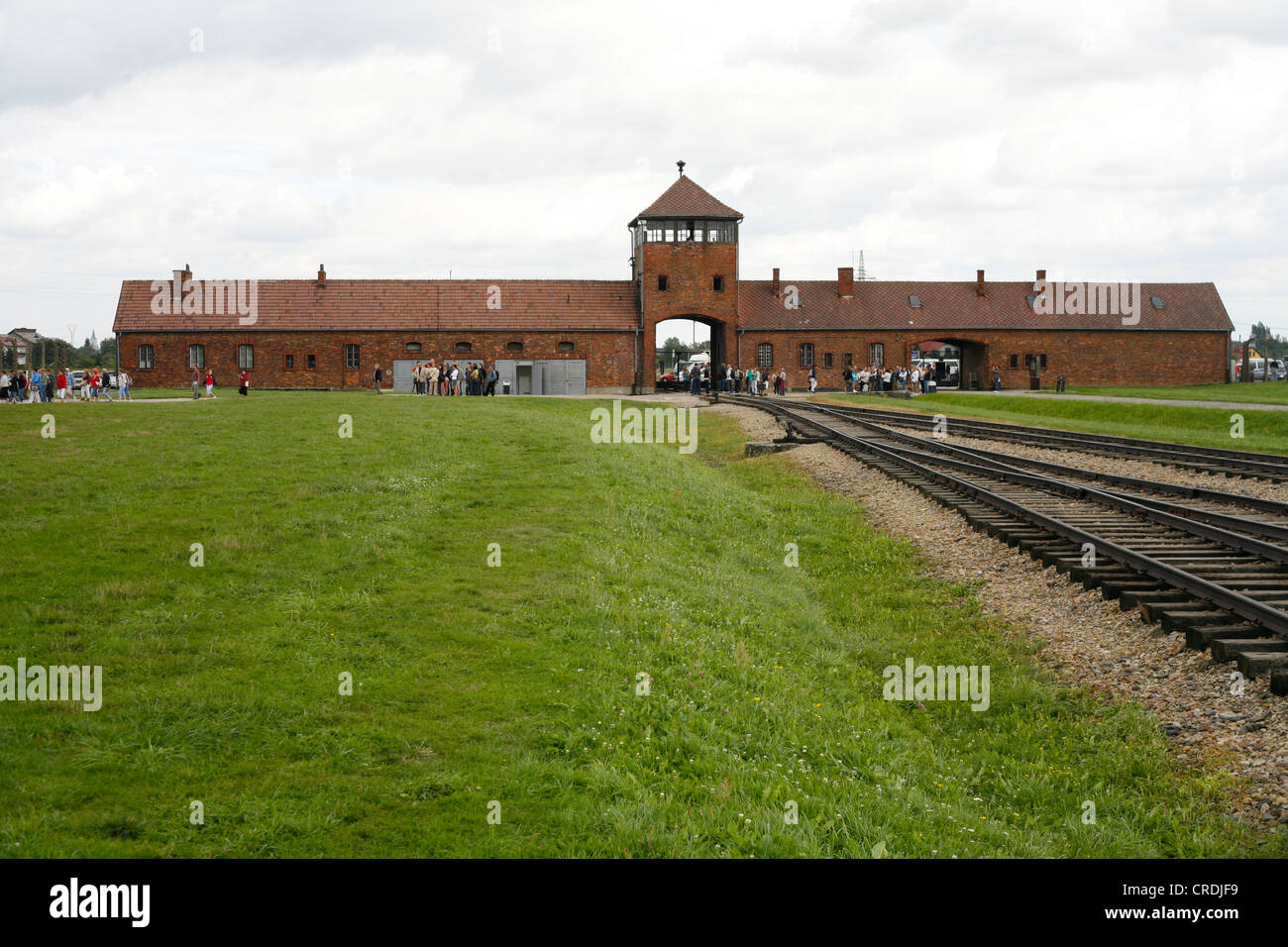 Entrance gate and rail tracks to the concentration camp, Auschwitz ...