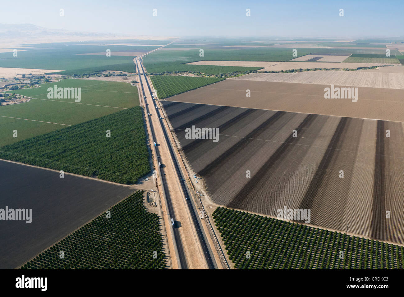 Aerial View, Interstate 5 highway in Central Valley, Huron, California ...