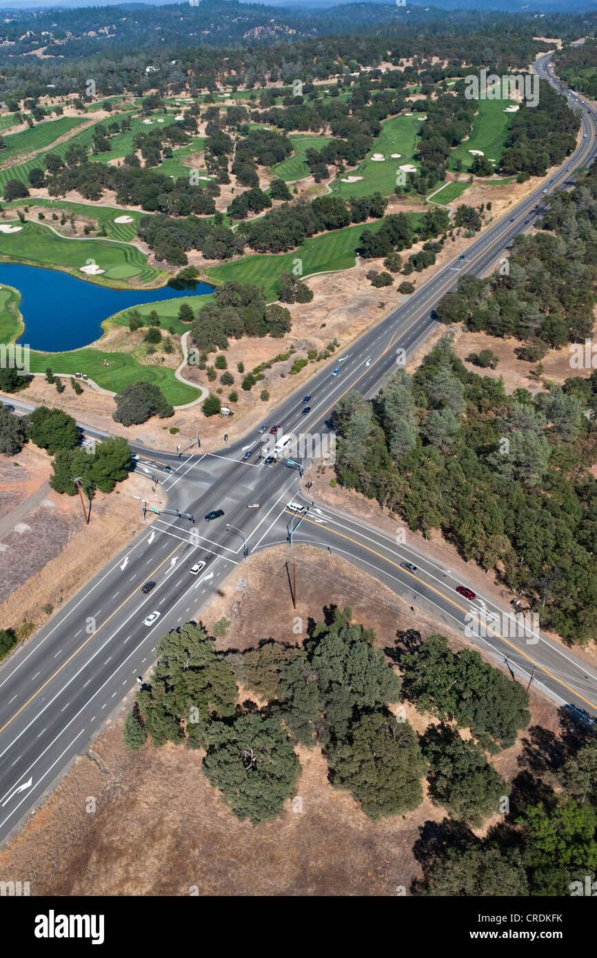 Aerial view of a highway intersection with a golf course, Auburn ...