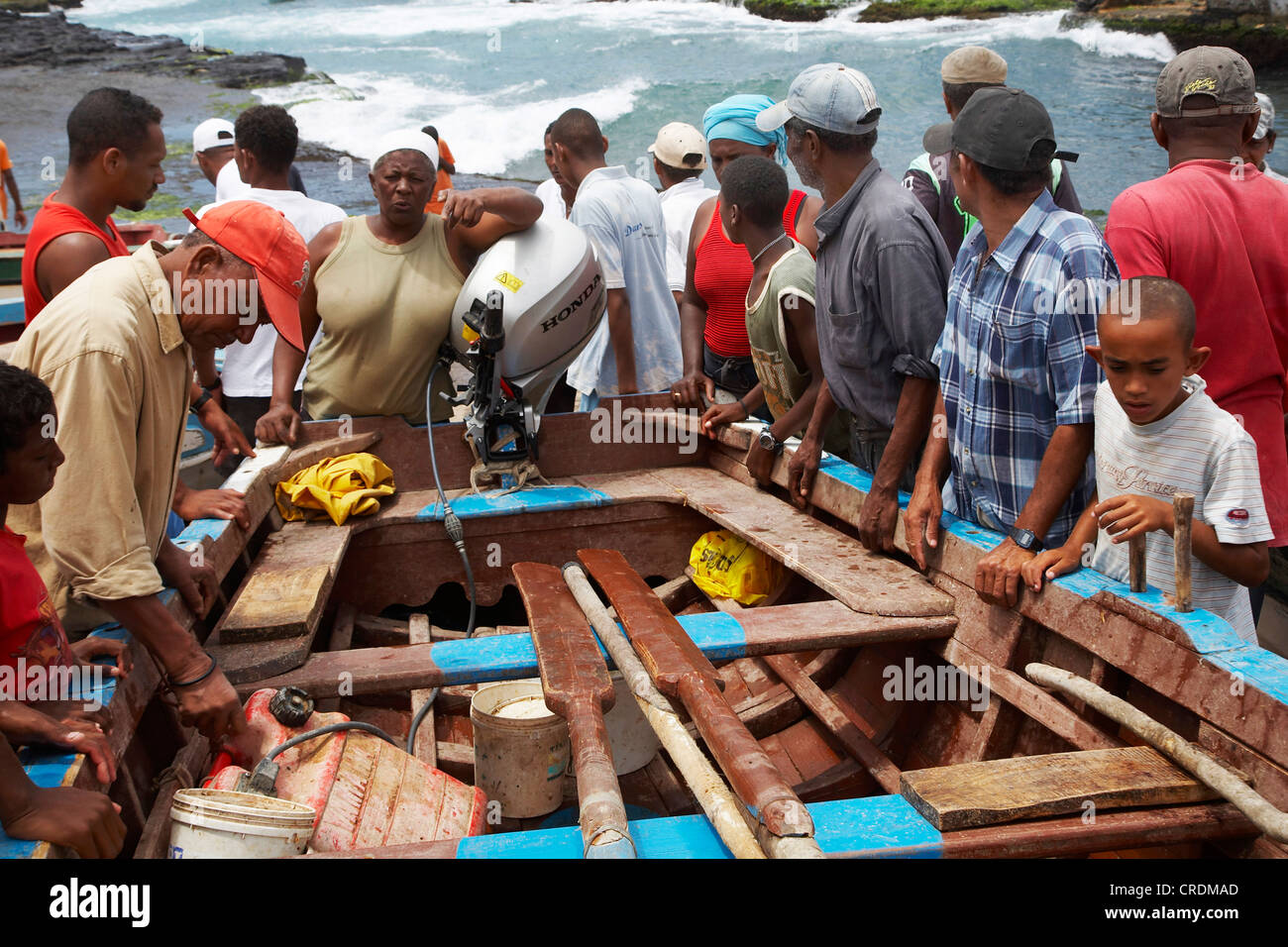 fishermen after fishing at the harbour, Cap Verde Islands, Cabo Verde ...