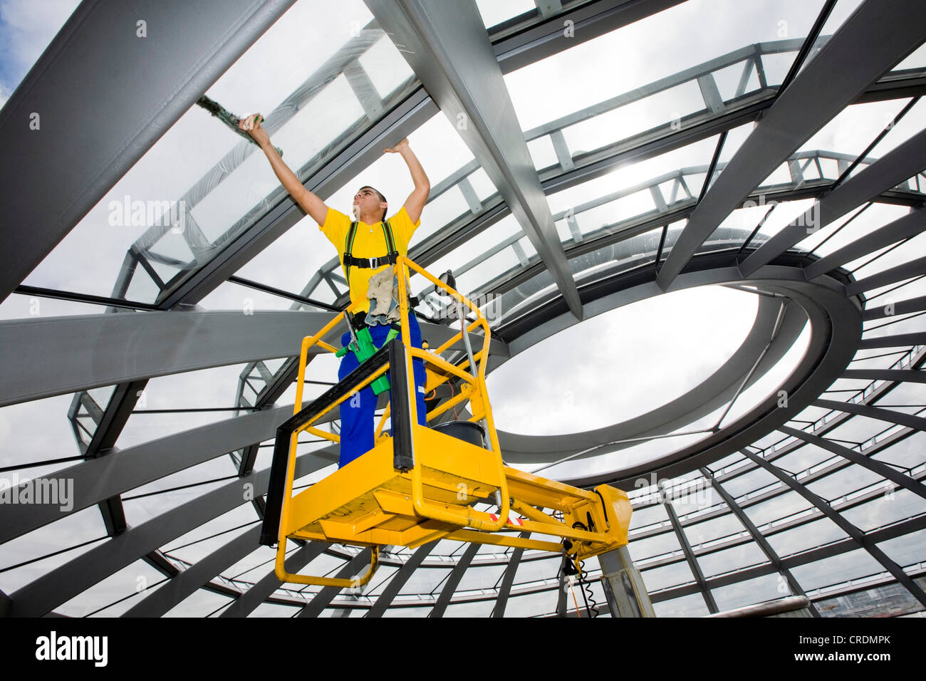 Window cleaner cleaning the dome of the Reichstag Building, Deutscher ...