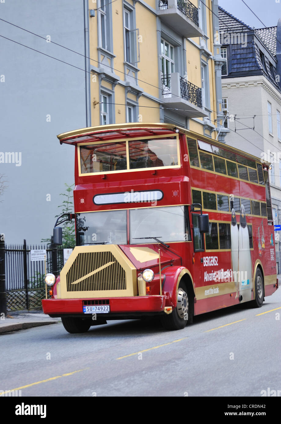 Red tour bus, Bergen, Norway Stock Photo - Alamy