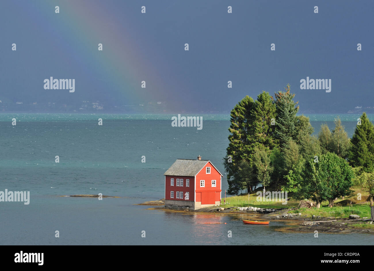 Wooden house on a small island in Hardanger Fjord, Oma, Norway Stock ...