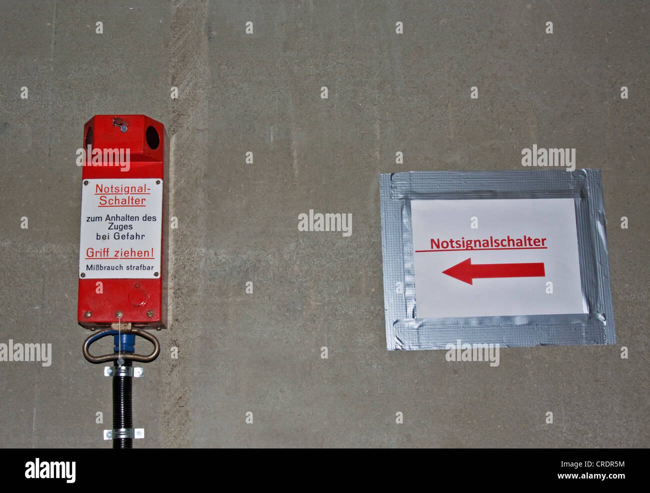 Sign, lettering "Notsignalschalter", German for "switch for the ...