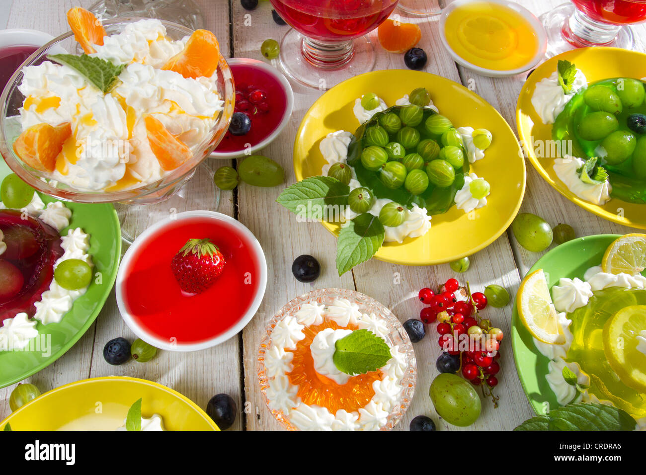 Table laden with various kinds of jellies Stock Photo - Alamy