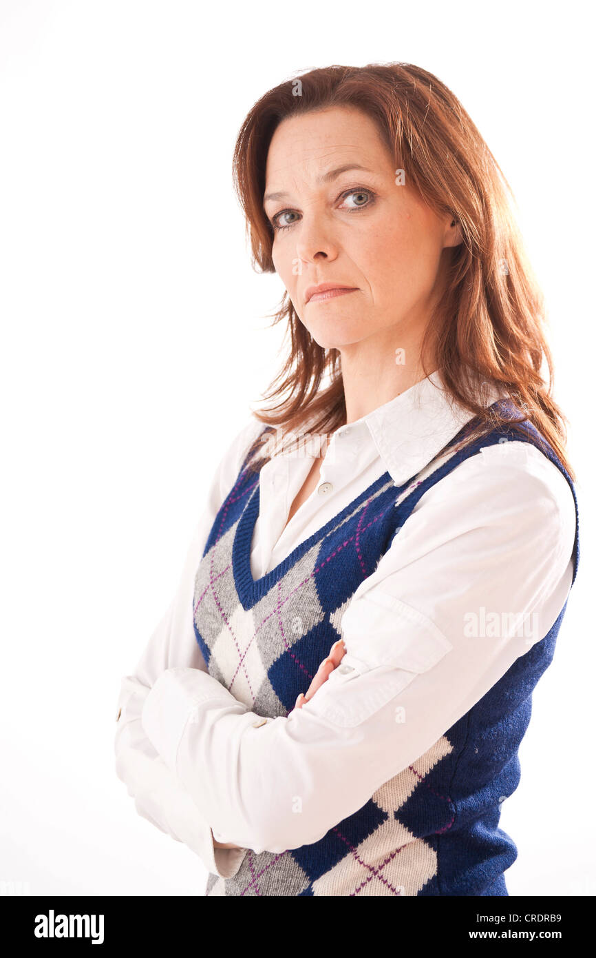 Portrait of a woman with a serious facial expression Stock Photo - Alamy