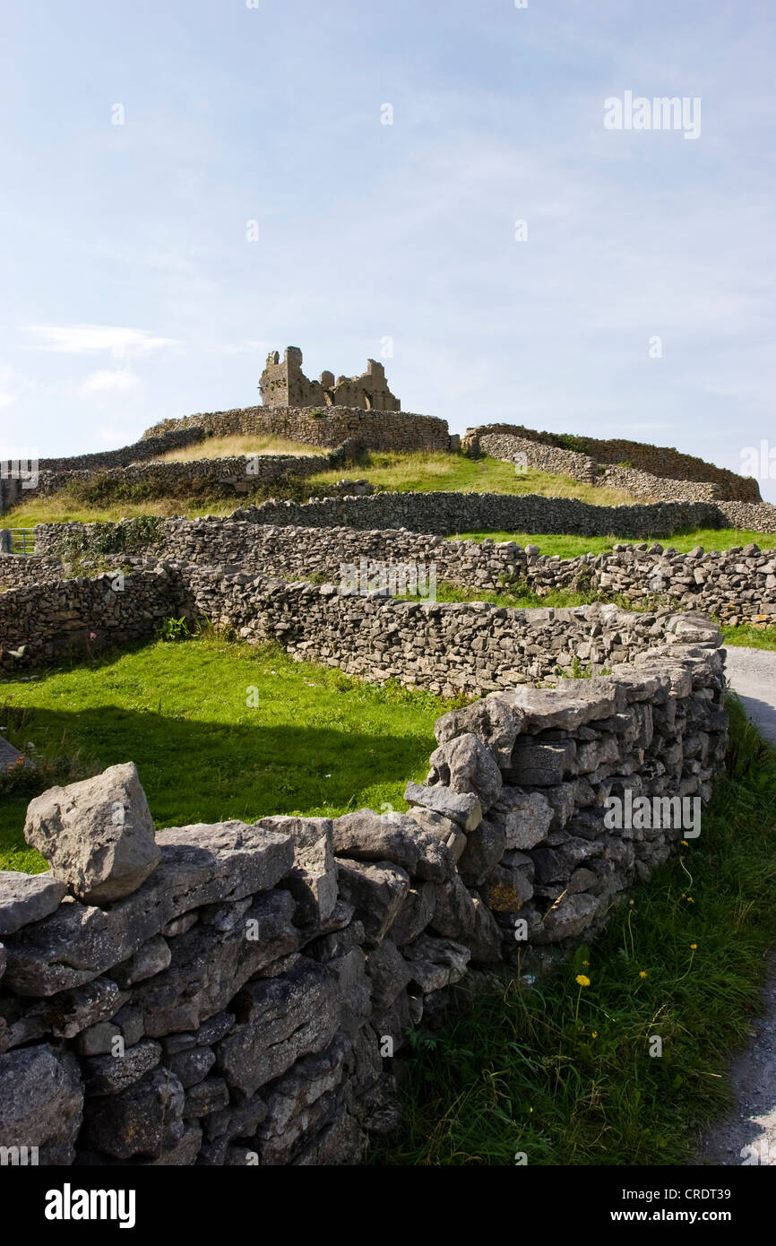 castle ruin and stone walls at Inisheer; Aran Islands, Ireland, Aran ...