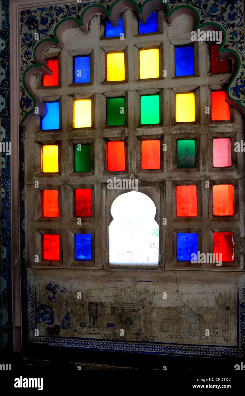 multicolor glass window in Udaipur palace, Rajasthan india Stock Photo ...