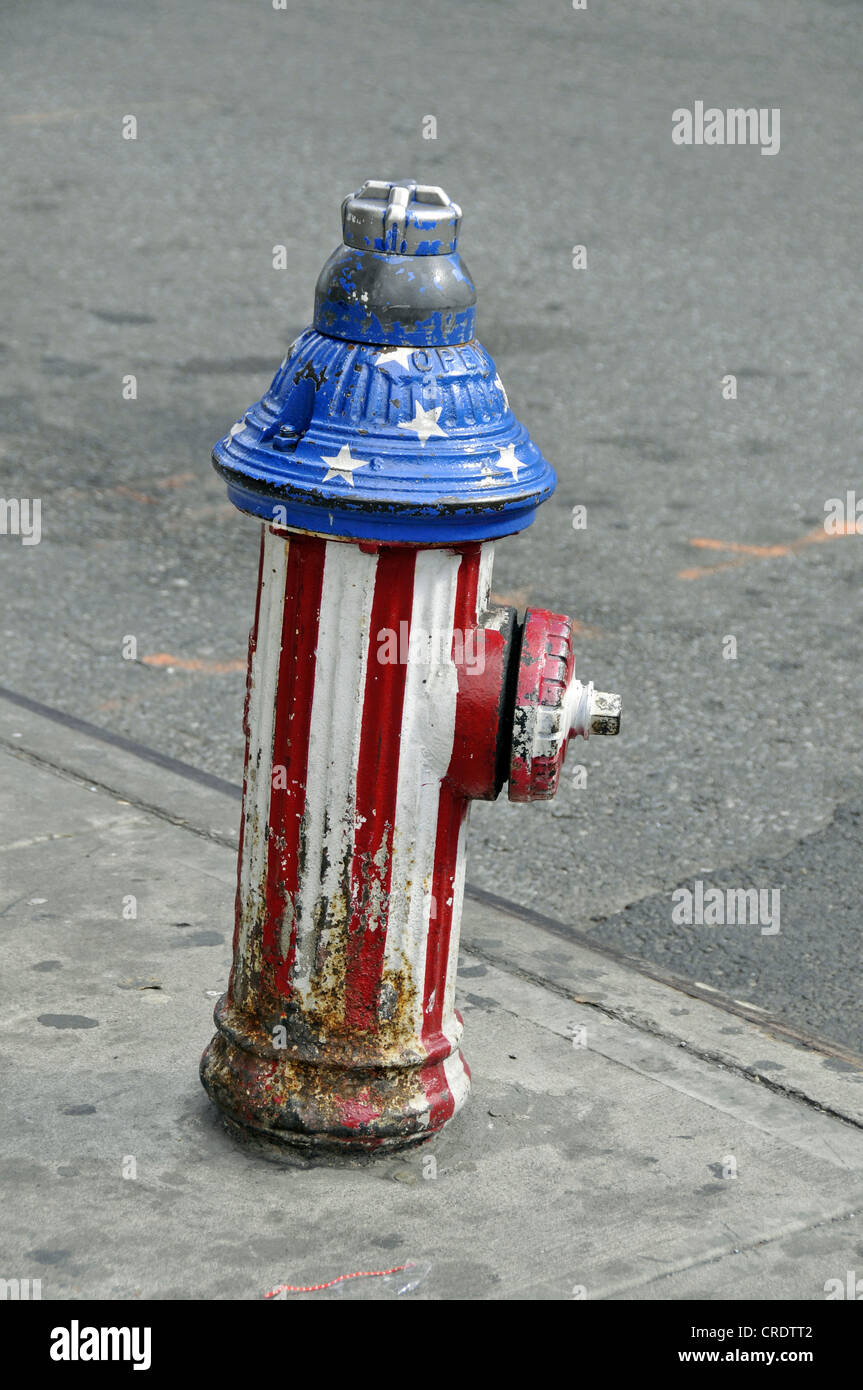 Hydrant in US-American national colors, Financial District, Manhattan ...