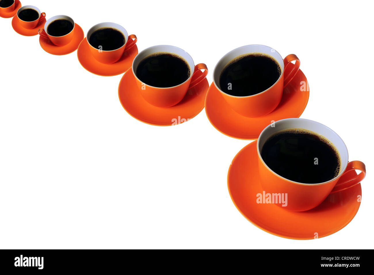 Orange-coloured coffee cups in a row Stock Photo - Alamy