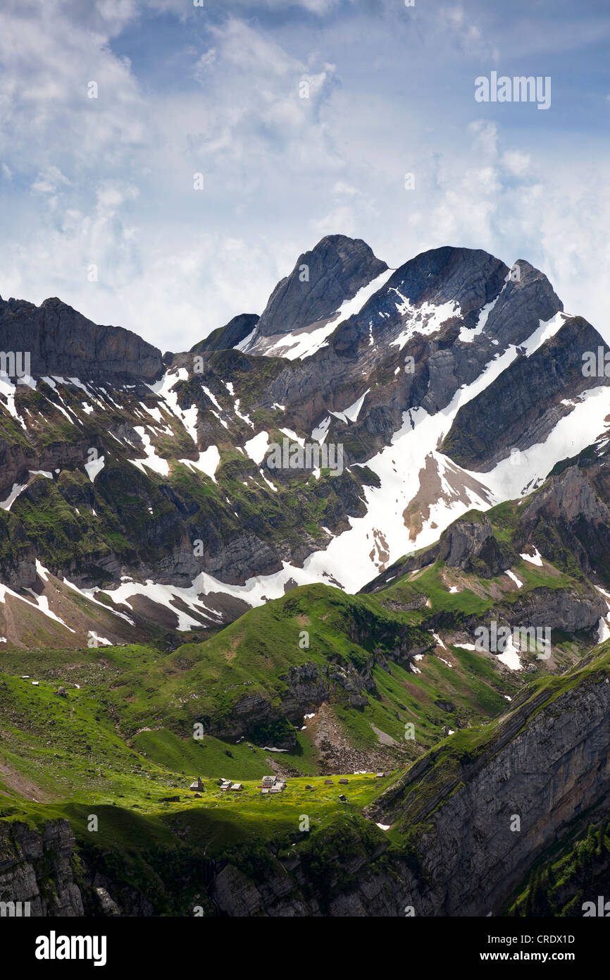Meglisalp mountain pasture with Mt Altmann in the Alpstein massif ...