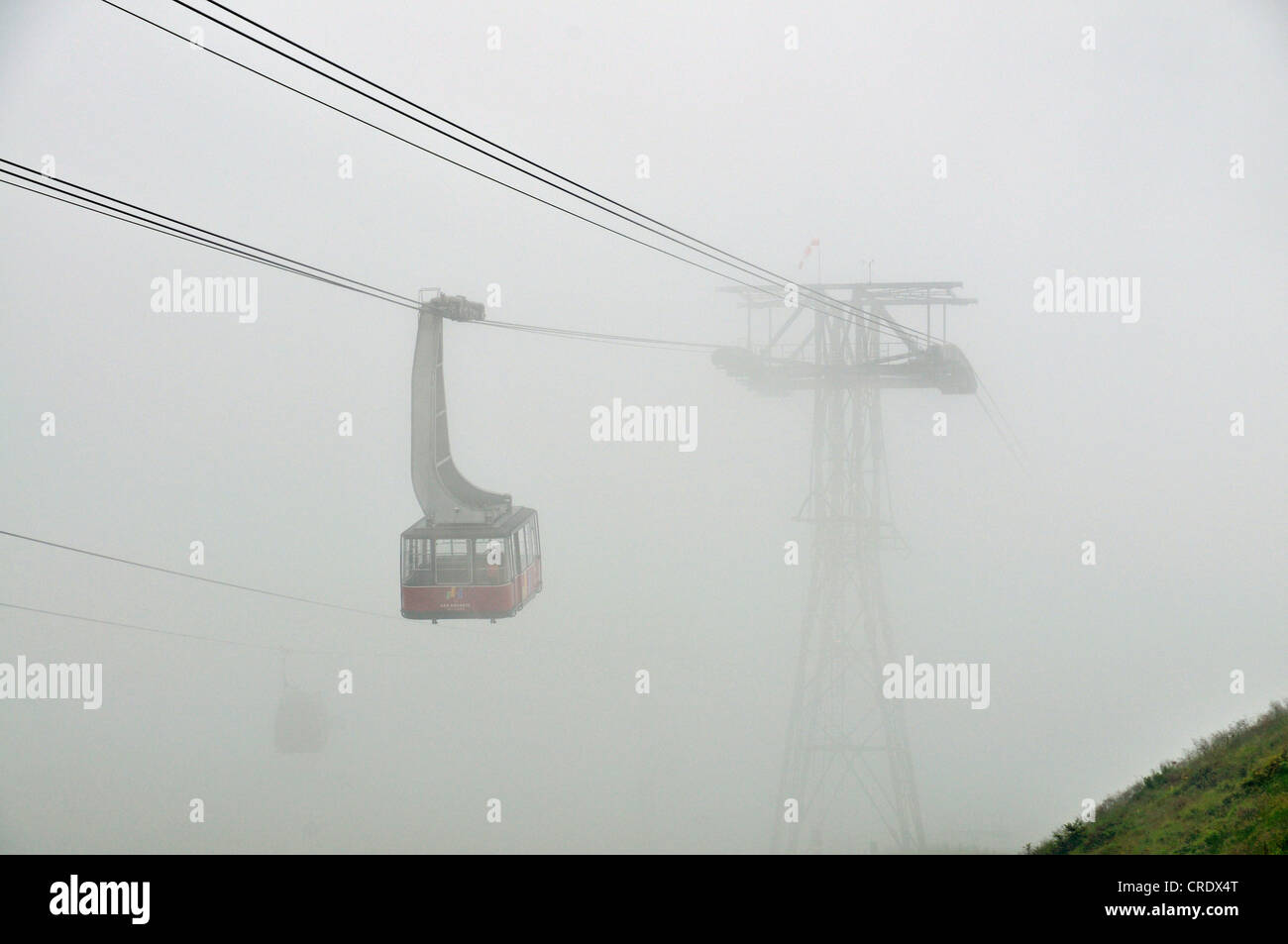 Fellhornbahn, gondola of cable car, in the fog, Mt Fellhorn, Oberstdorf ...