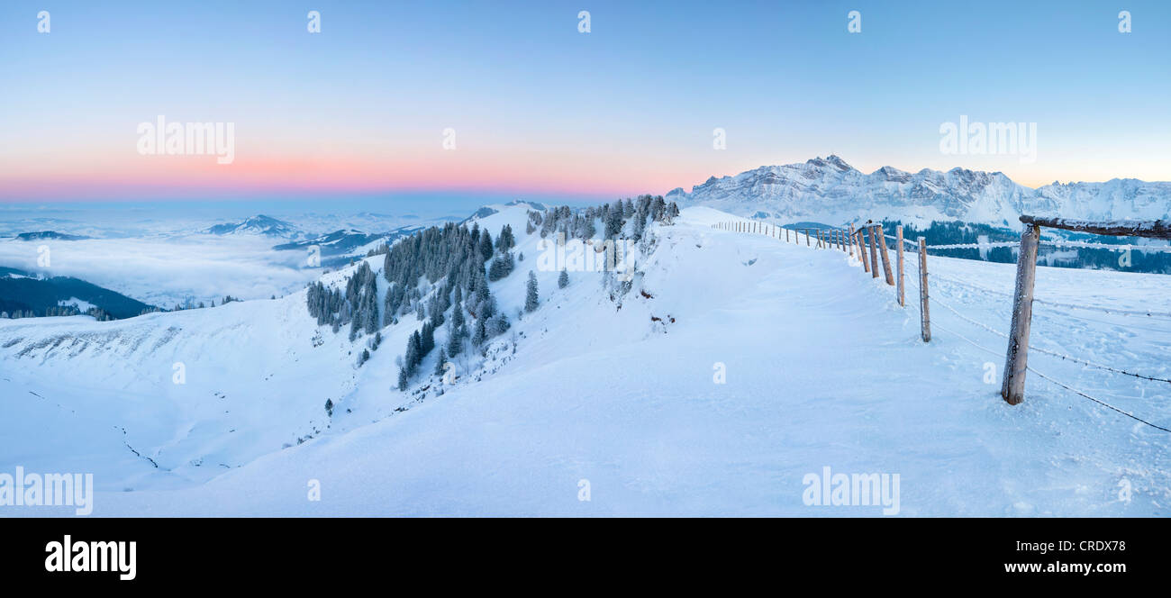 Panoramic views of the Alpstein massif and the wintry Appenzell region ...