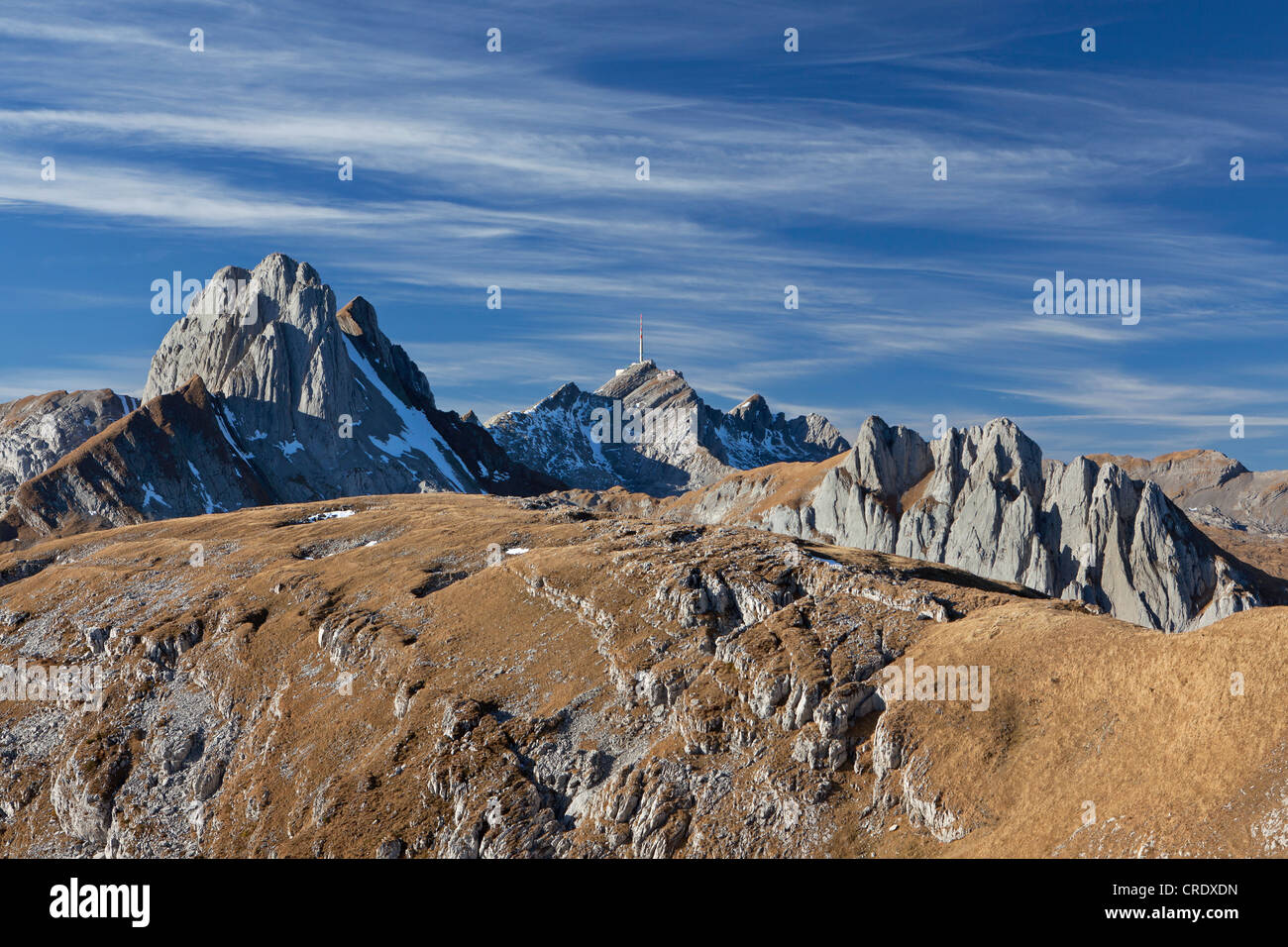 Autumn in the high mountains at the Alpstein massif with Mt Altmann ...