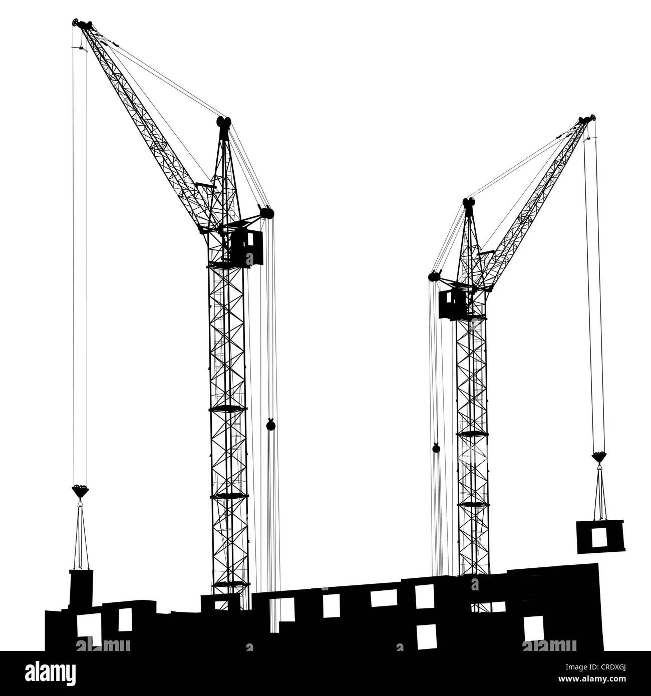 Construction cranes on two Black and White Stock Photos & Images - Alamy