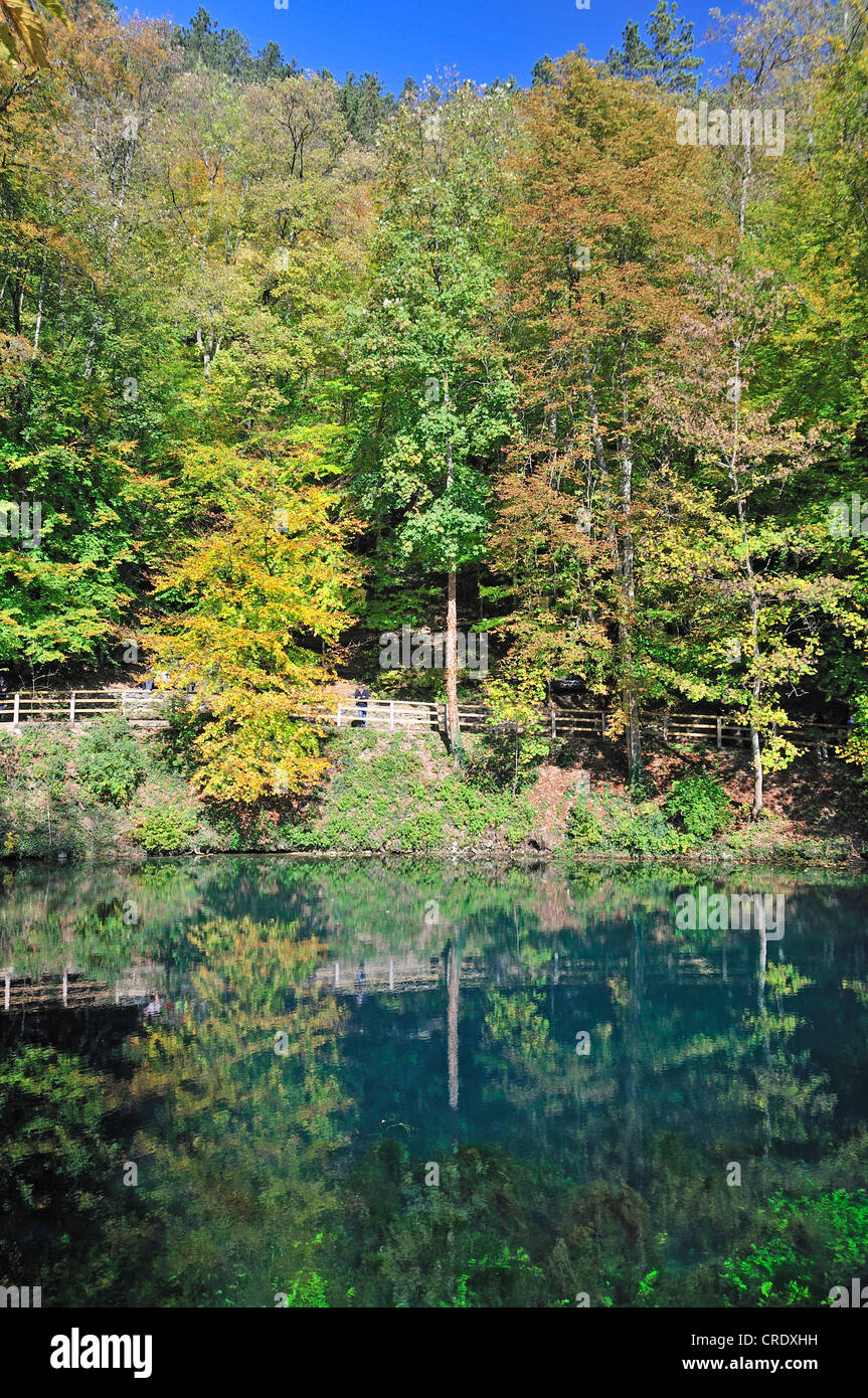 Blautopf spring, Blaubeuren, Swabian Alp, Baden-Wuerttemberg, Germany ...
