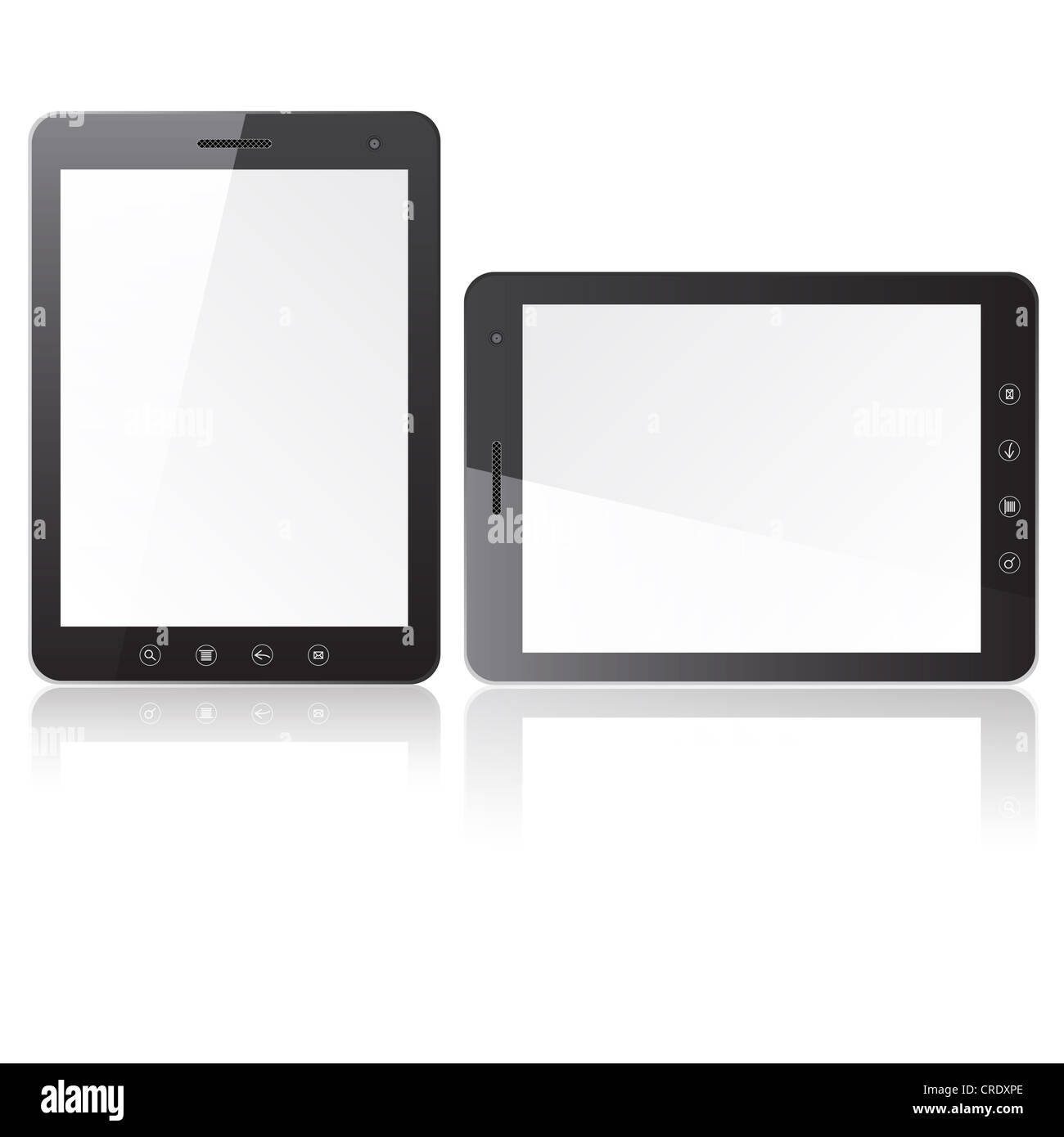 Two tablet PC computer with blank screen isolated on white background ...