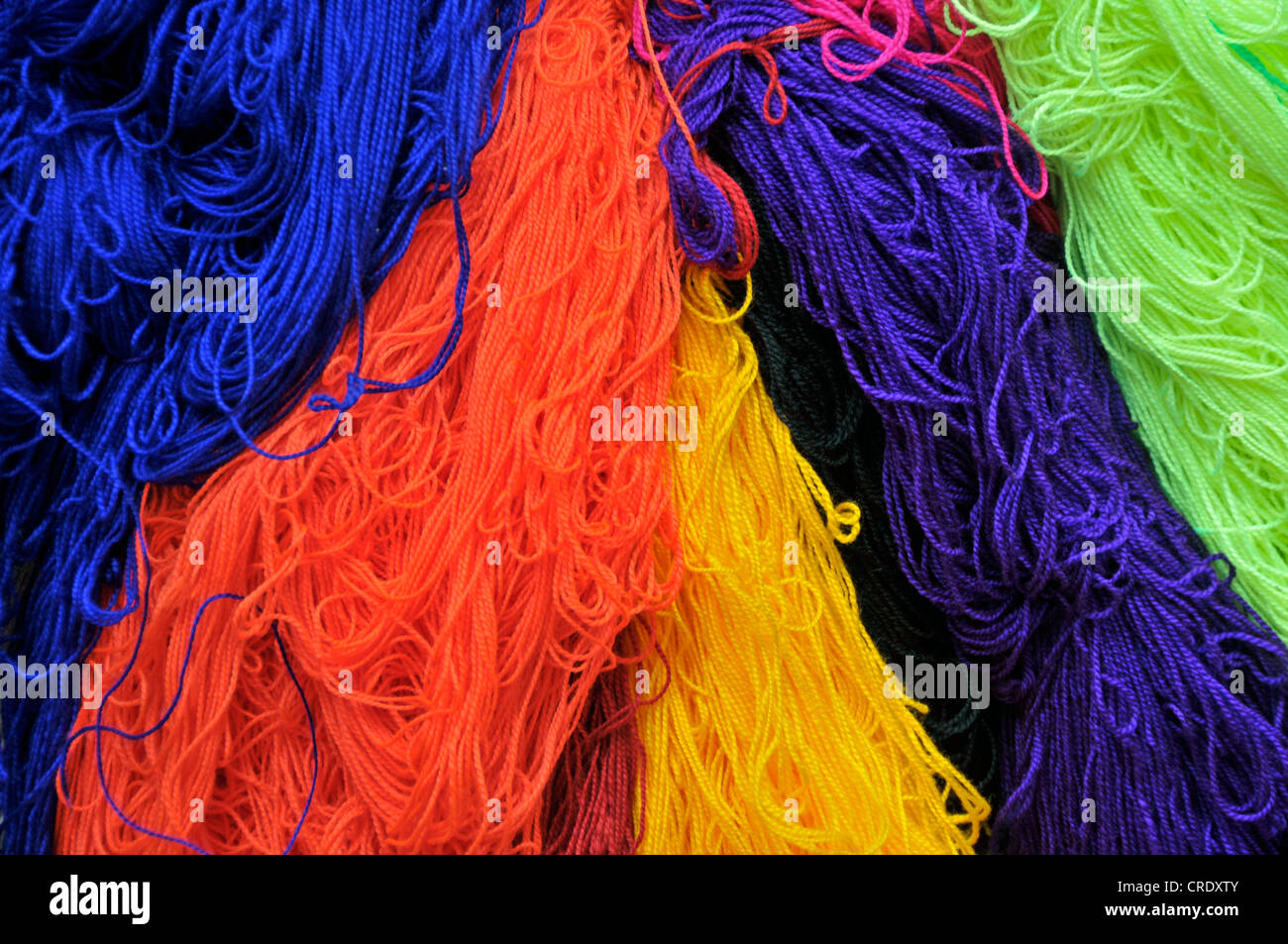 Brightly colored wool set out to dry, dyers souk, Medina, Fez, Morocco ...