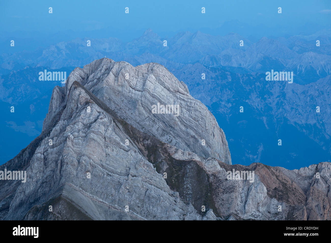 Magic hour in the mountains, view from Mt Saentis of Mt Altmann ...
