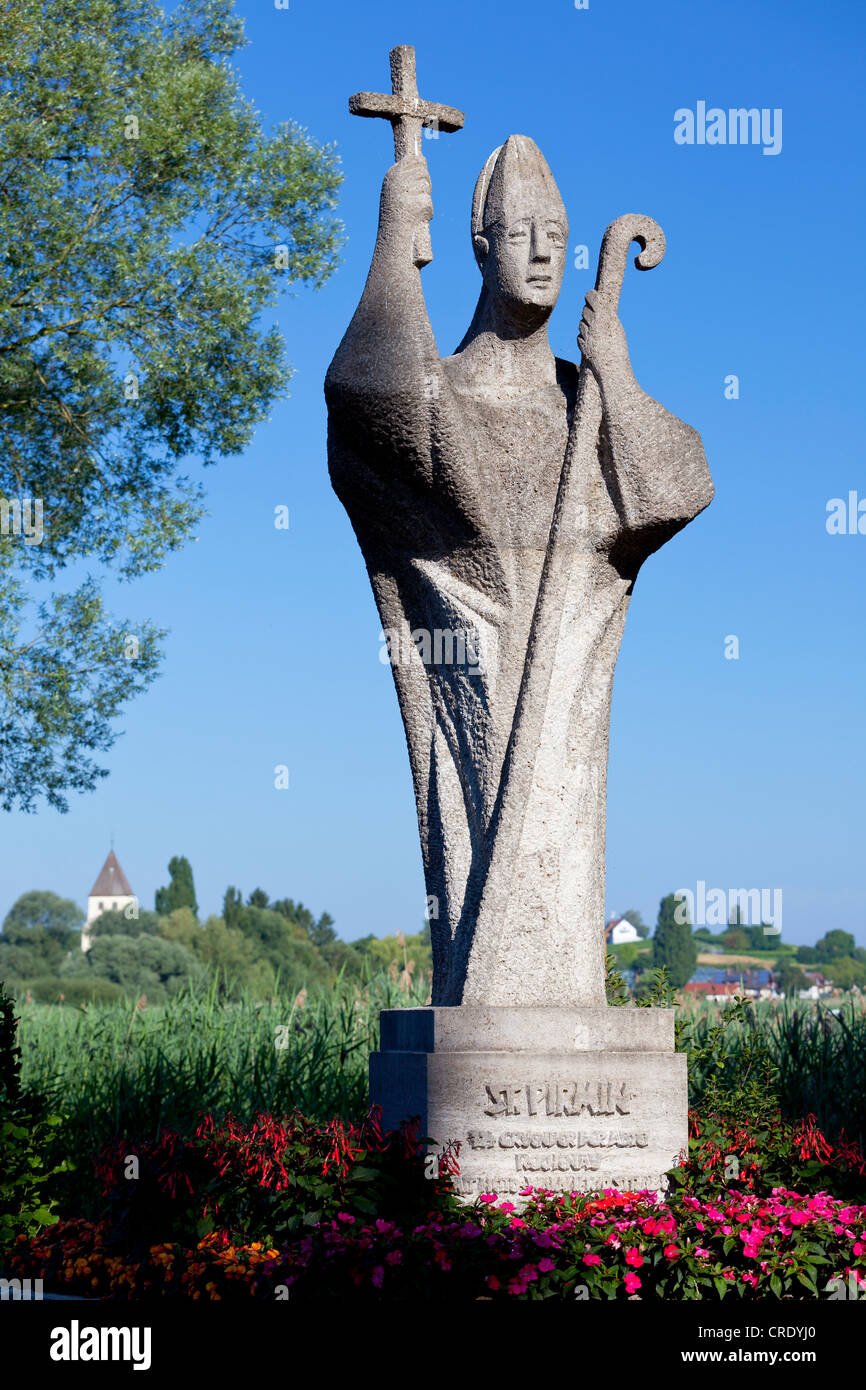 Statue of St. Pirmin at the entrance to Reichenau Island, Lake ...