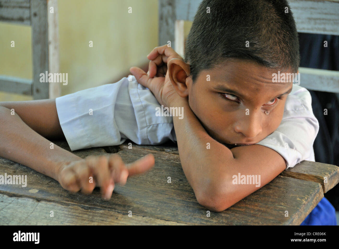 Blind boy attending a school for the blind, Tangalle, Sri Lanka, Ceylon ...